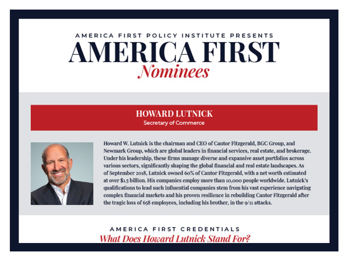 America First Nomination: Howard Lutnick | Nomination Bio | Economy & Trade