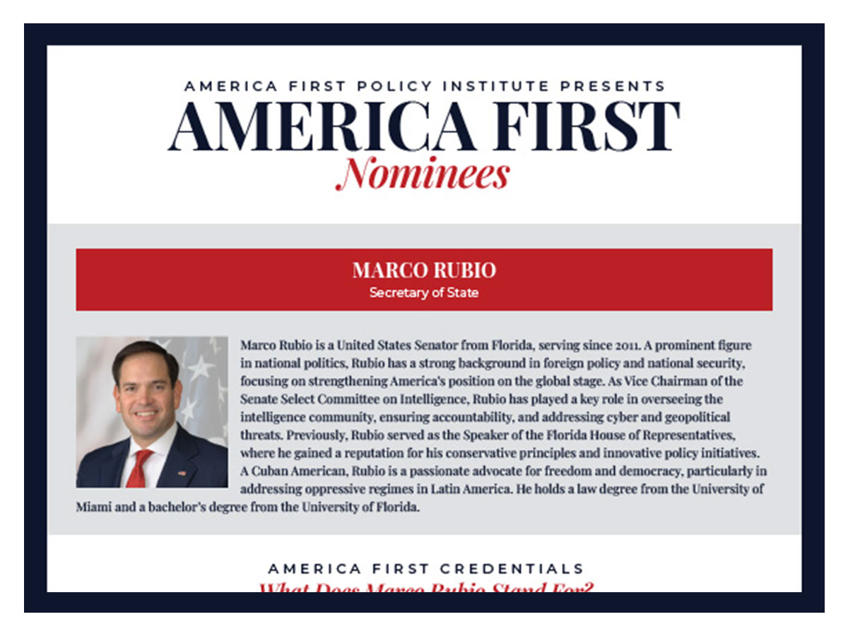 America First Nomination: Marco Rubio | Nomination Bio | National Security