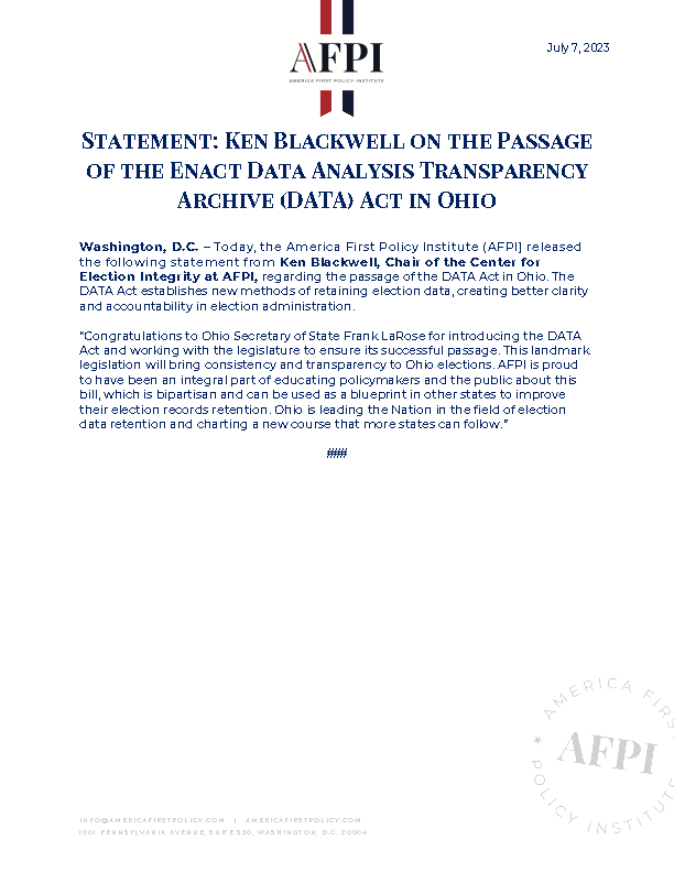 Statement: Ken Blackwell on the Passage of the Enact Data Analysis ...