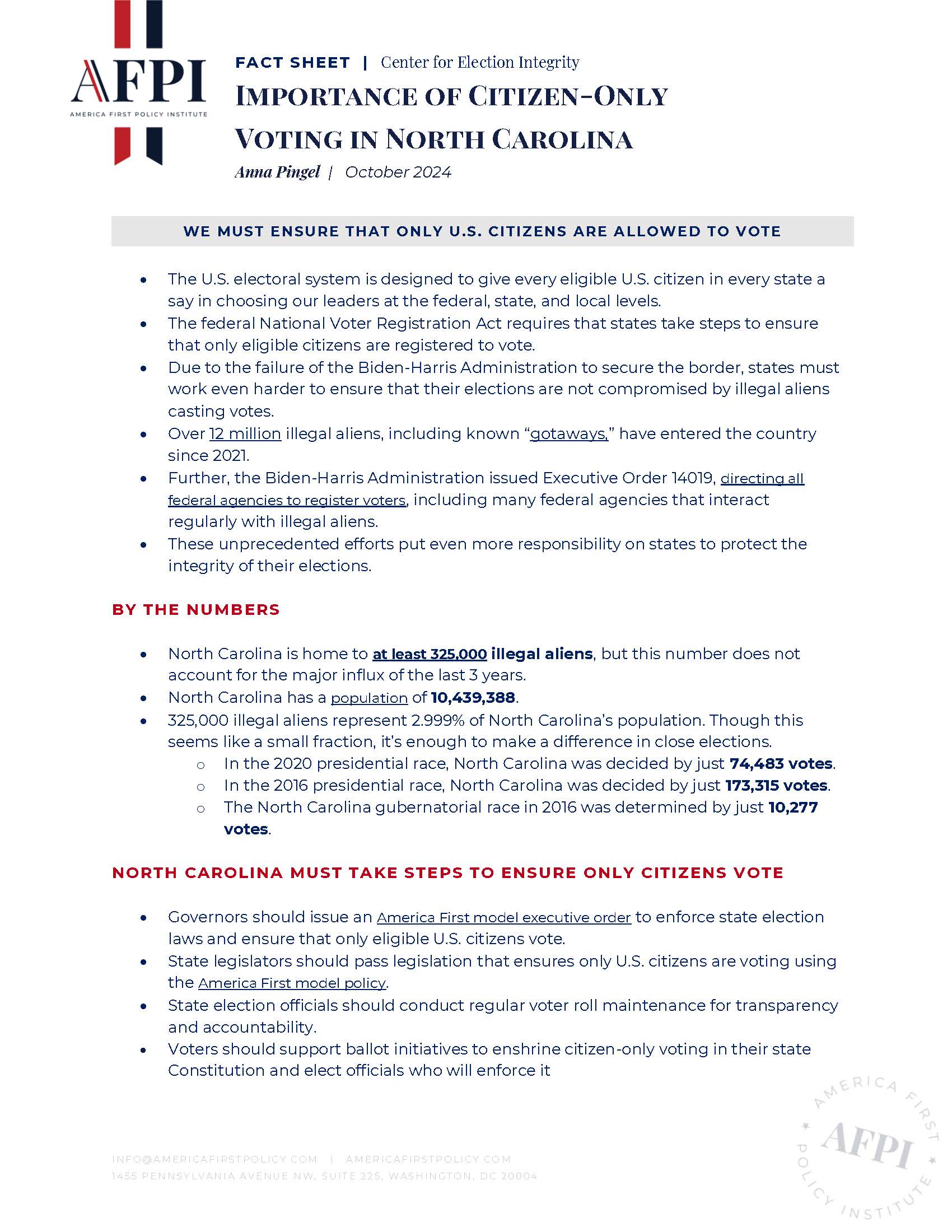 Importance of Citizen-Only Voting in North Carolina | Fact Sheet ...