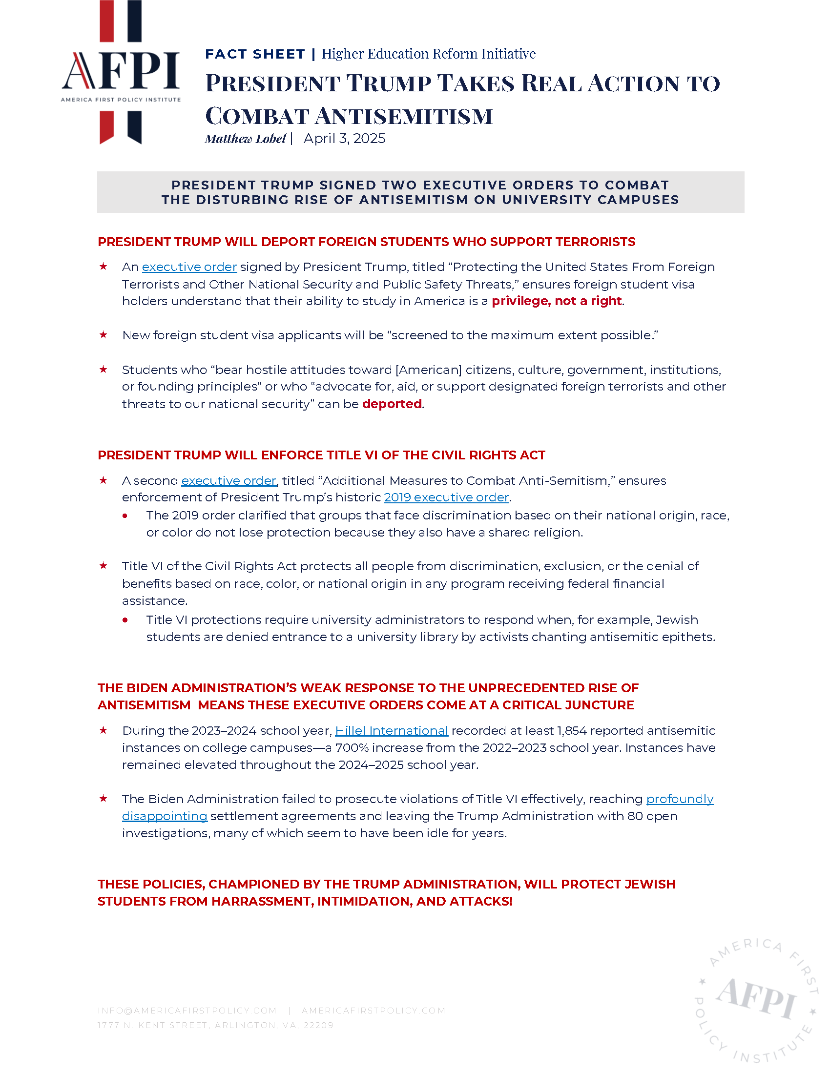 President Trump Takes Real Action to Combat Antisemitism | Fact Sheet ...