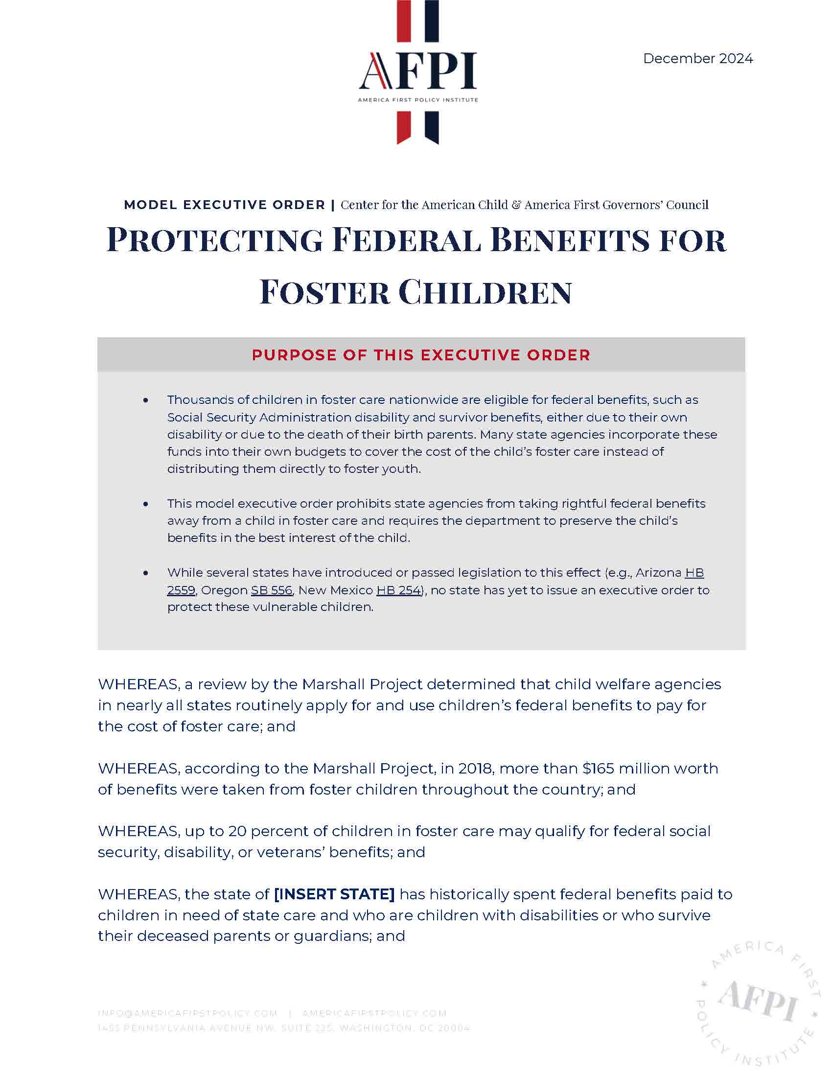 Protecting Federal Benefits for Foster Children | Model Executive Order ...