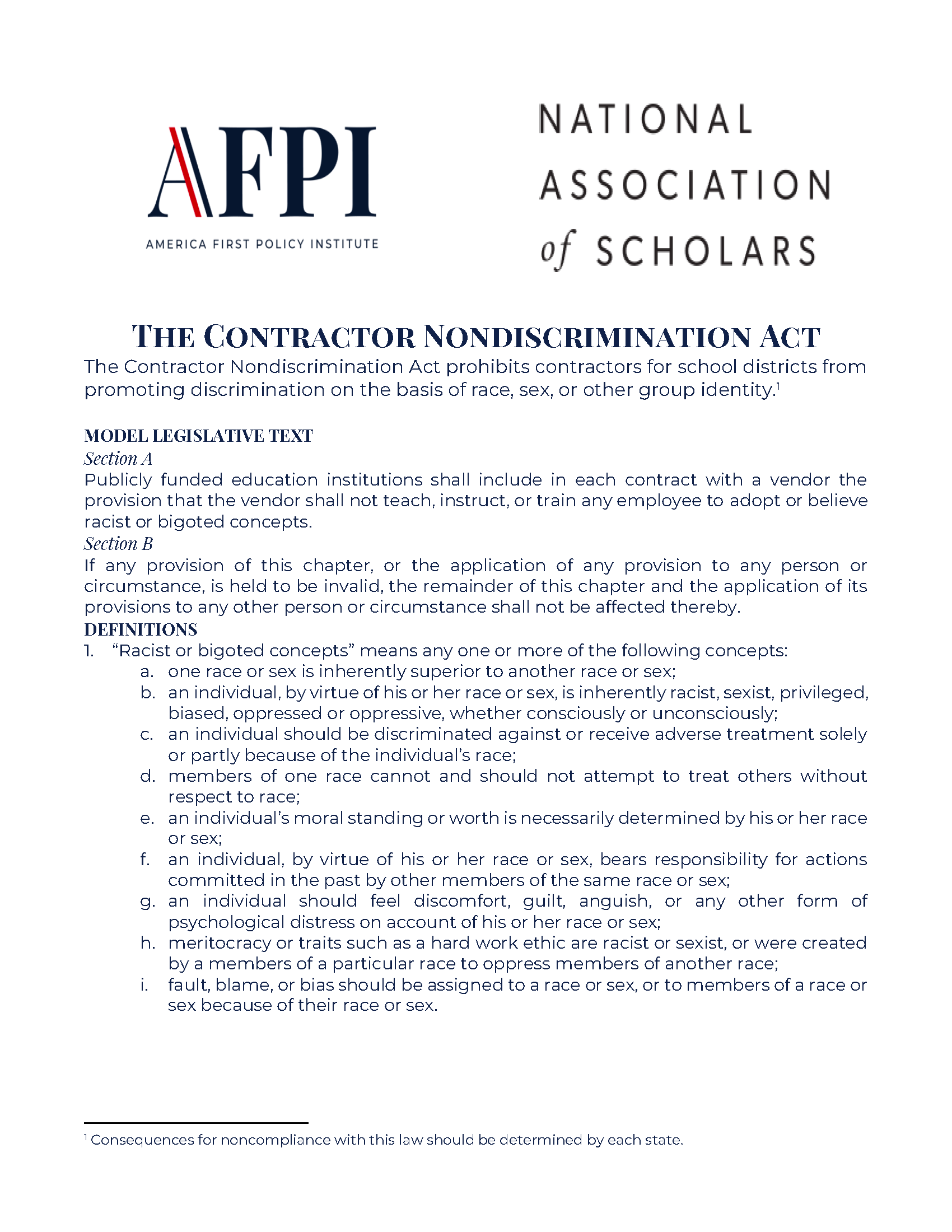 Model Policy: The Contractor Nondiscrimination Act | | Education